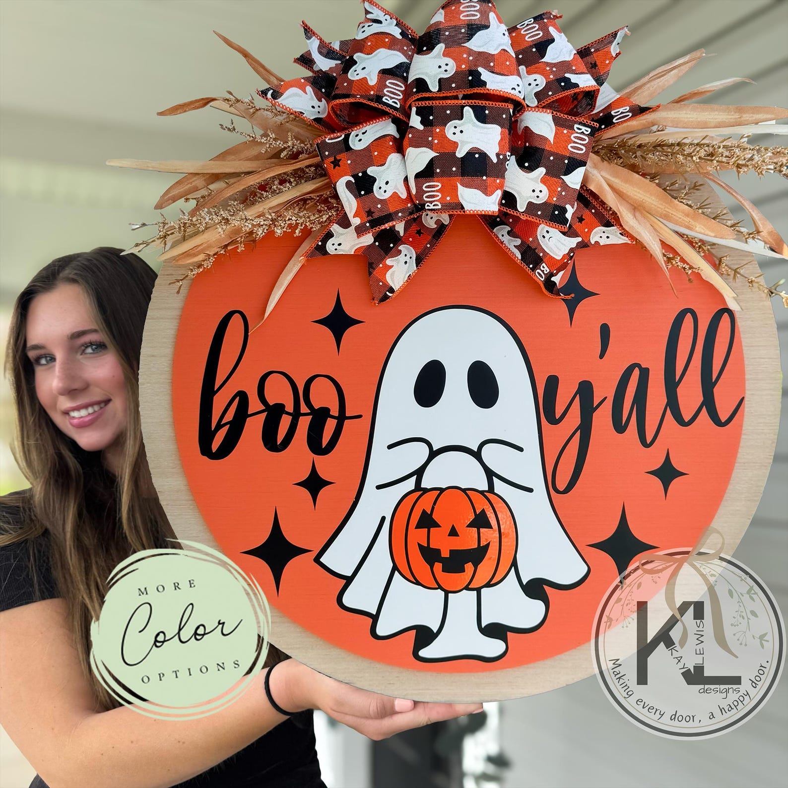Halloween Front Door Decor | Halloween Wreath | Boo Y'all | Ghost ...