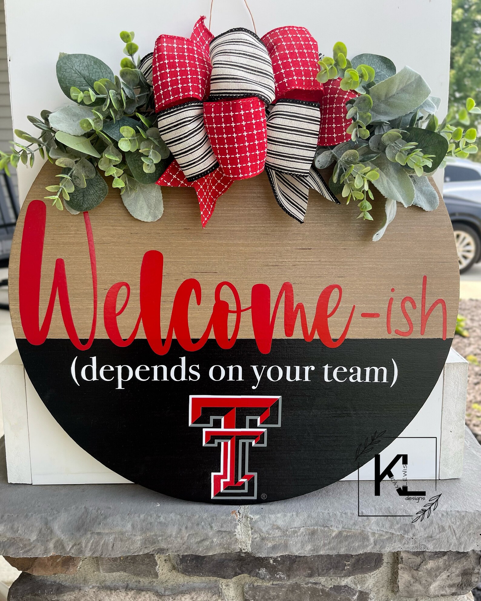 Texas Tech Front Door Decor | Wreck 'em Sign | Texas Raiders Wreath ...