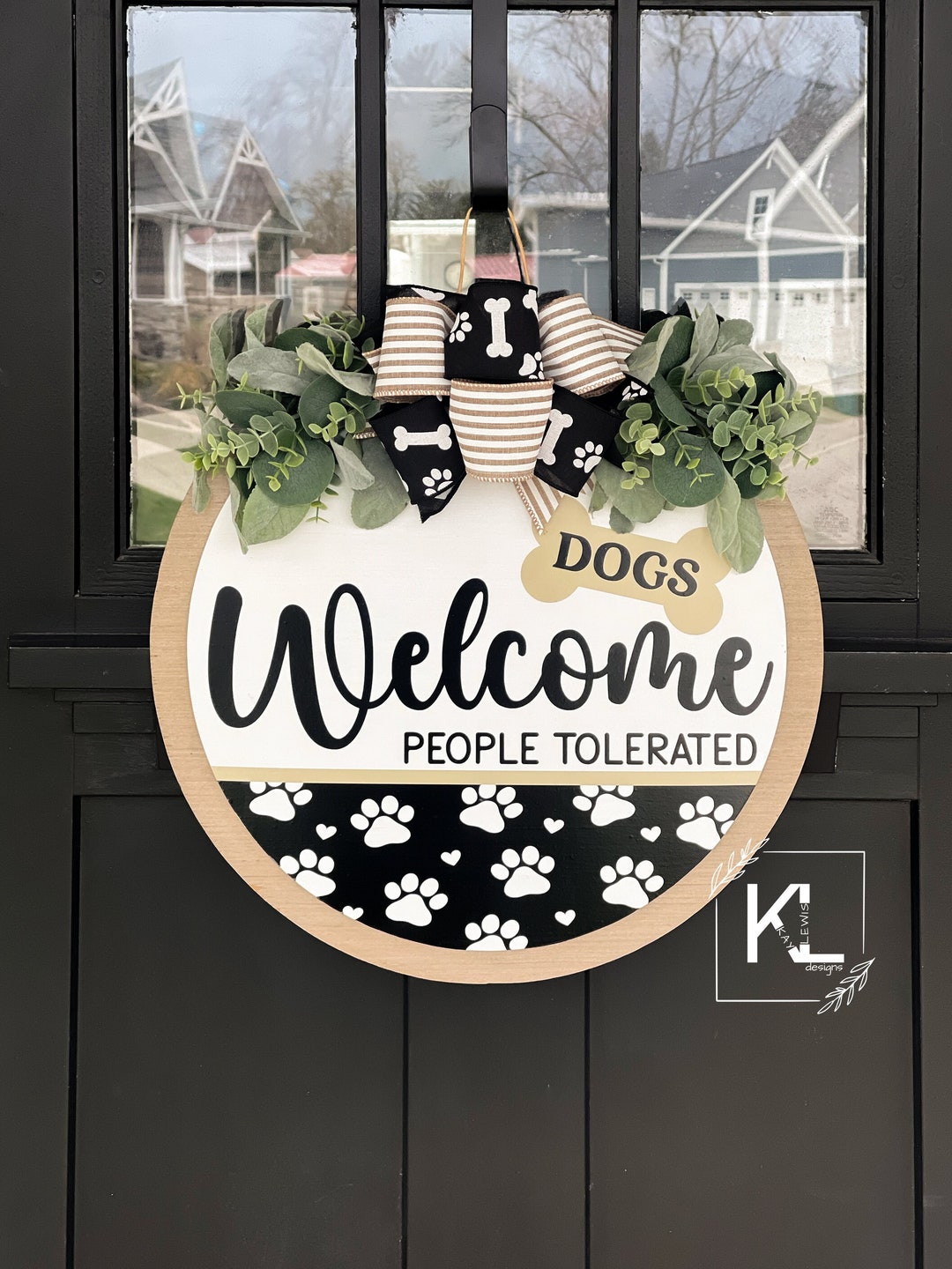 Front Door Decor | Welcome We Hope You Like Dogs | Year Round Wreath ...
