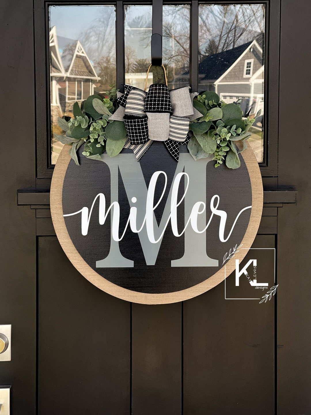 Front Door Decor | Last Name/initial | Monogram Wreath | Door Hanger ...