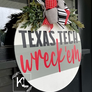 Texas Tech Front Door Decor | Wreck 'em Sign | Texas Raiders Wreath ...
