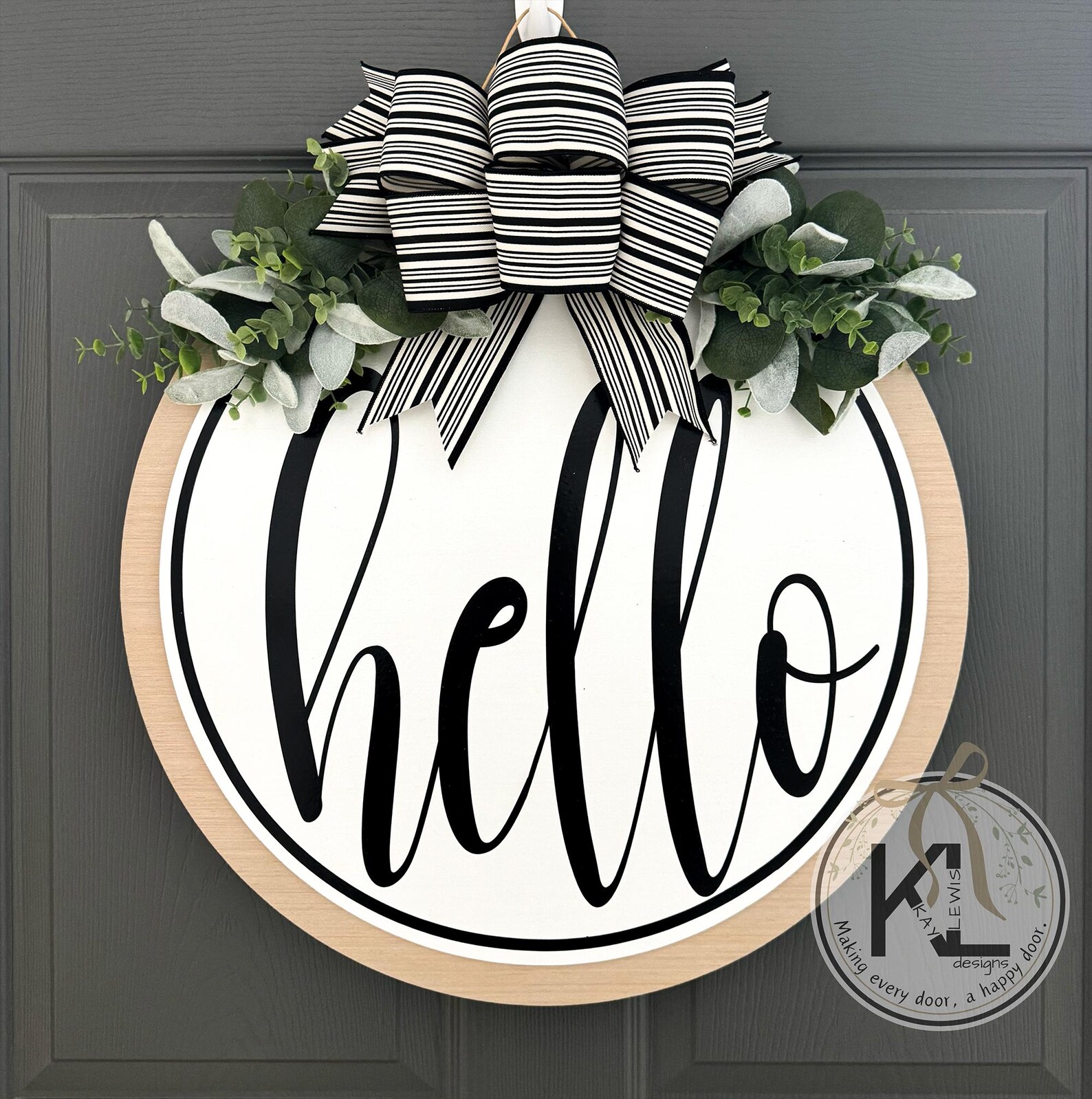Front Door Decor | Front Door Wreath | Hello | Front Door Sign | Front ...