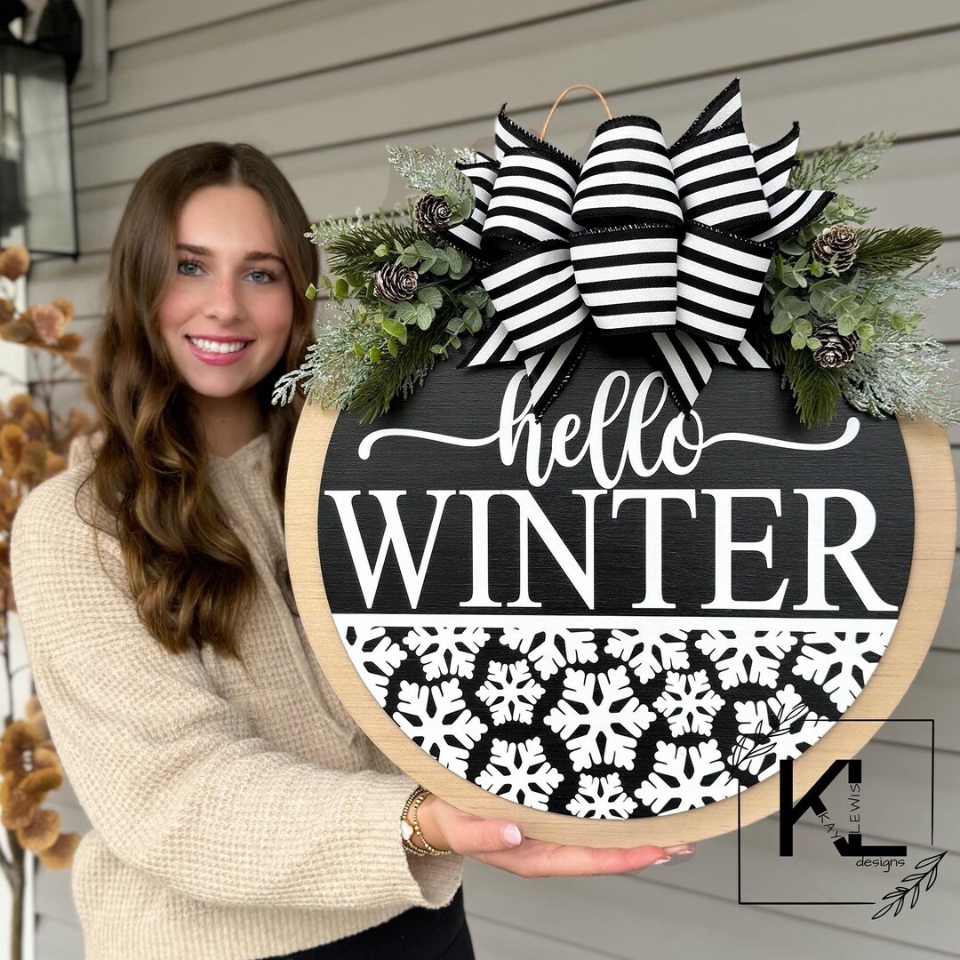 Winter Front Door Decor | Hello Winter | Snowflake Front Door Wreath ...