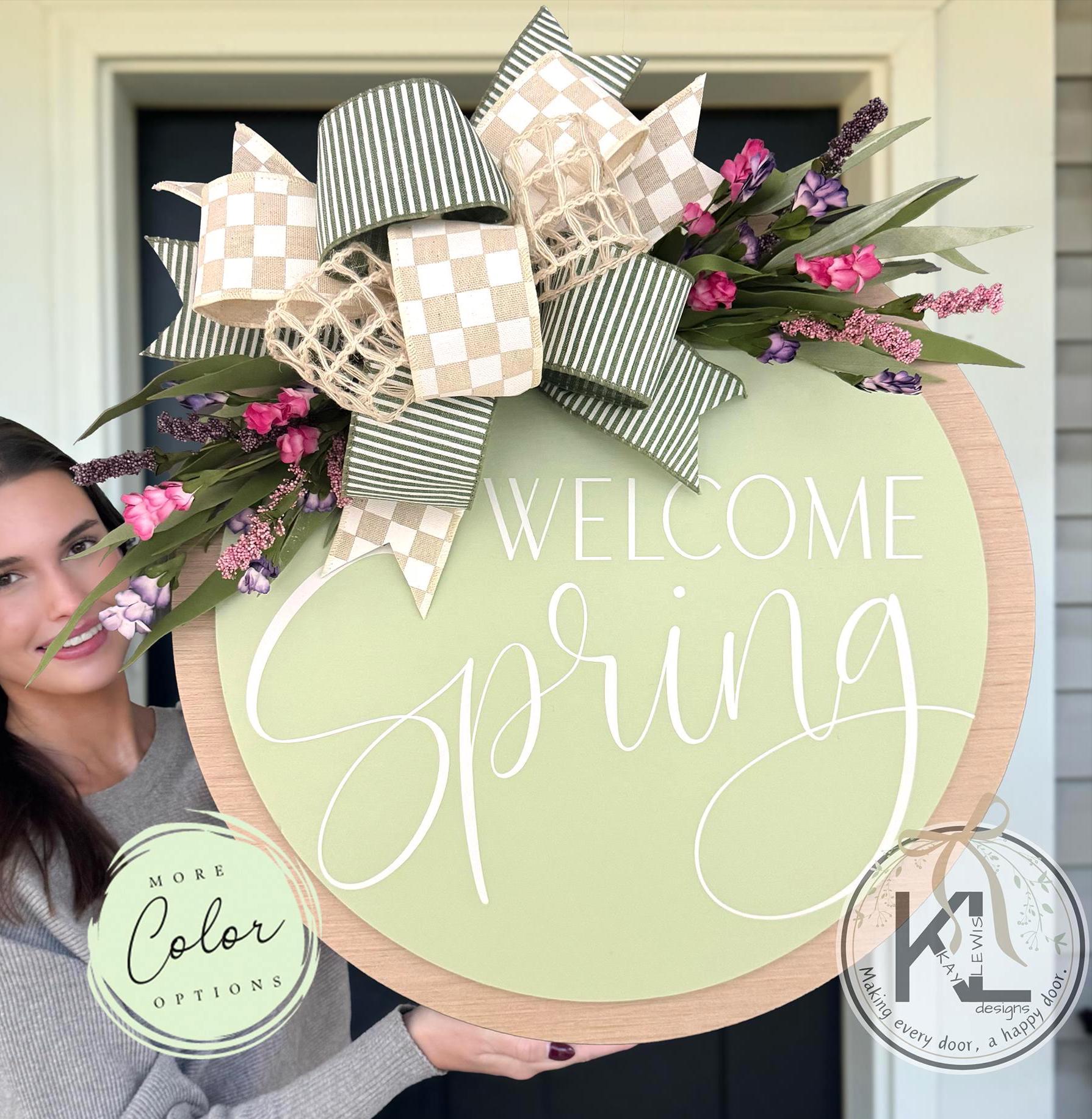 Welcome Spring Door Hanger | Front Door Decor | Spring Door Sign ...
