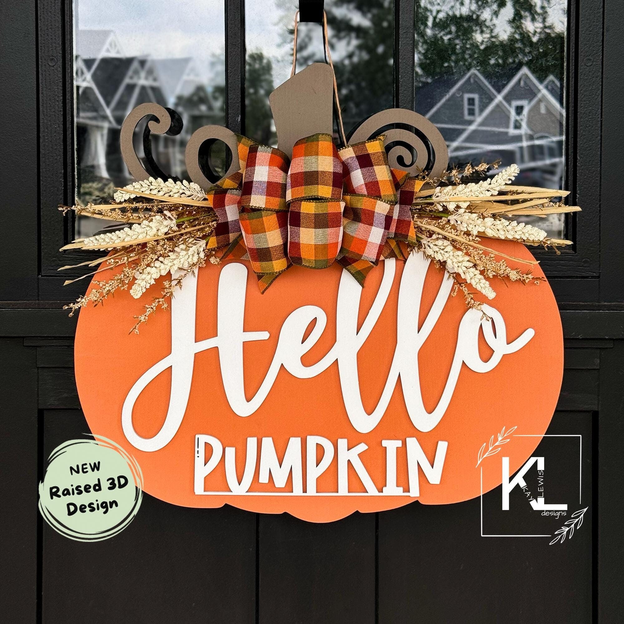 Fall Front Door Decor | Fall Sign | Fall Wreath | Hello Pumpkin | Fall ...