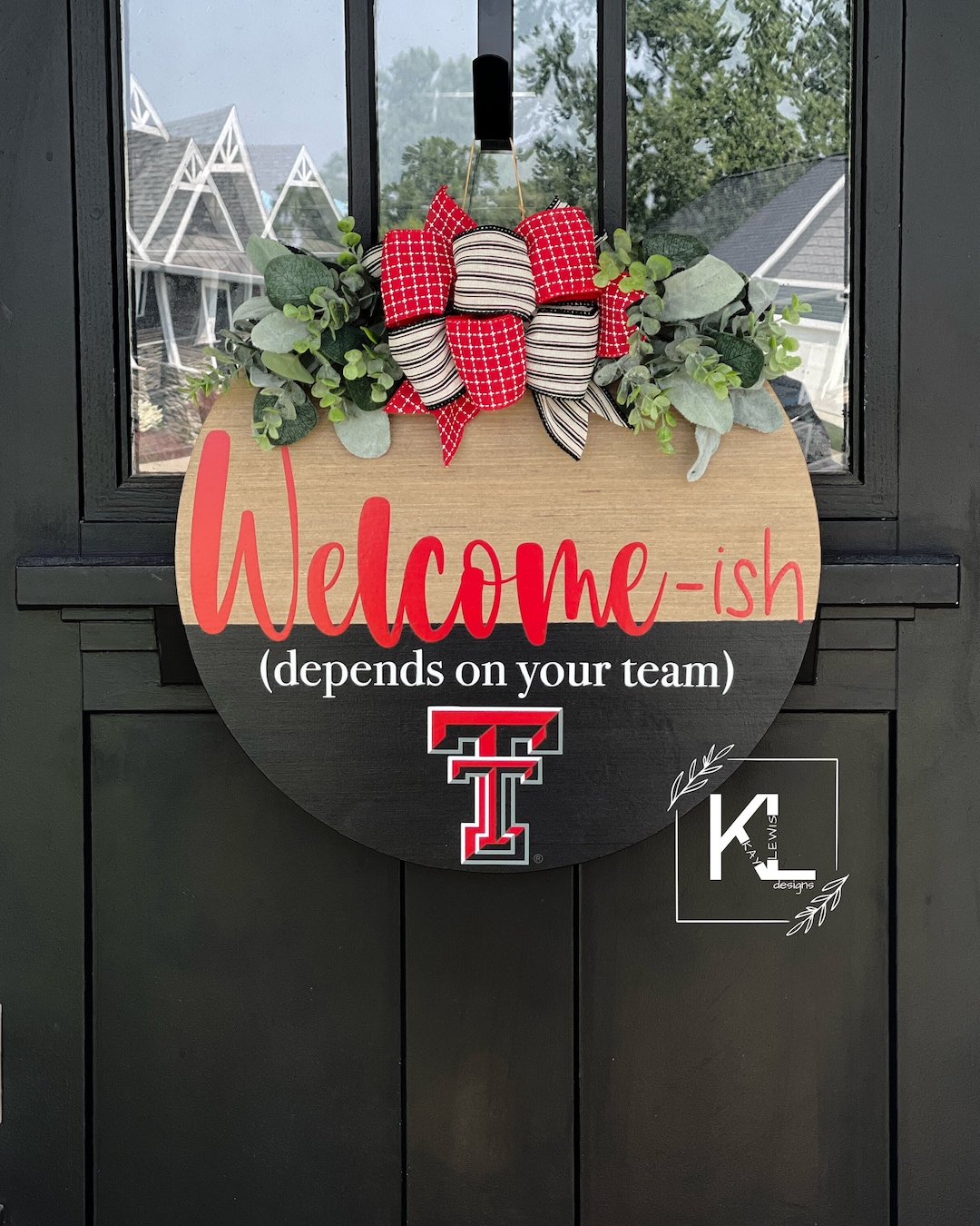 Texas Tech Front Door Decor | Wreck 'em Sign | Texas Raiders Wreath ...