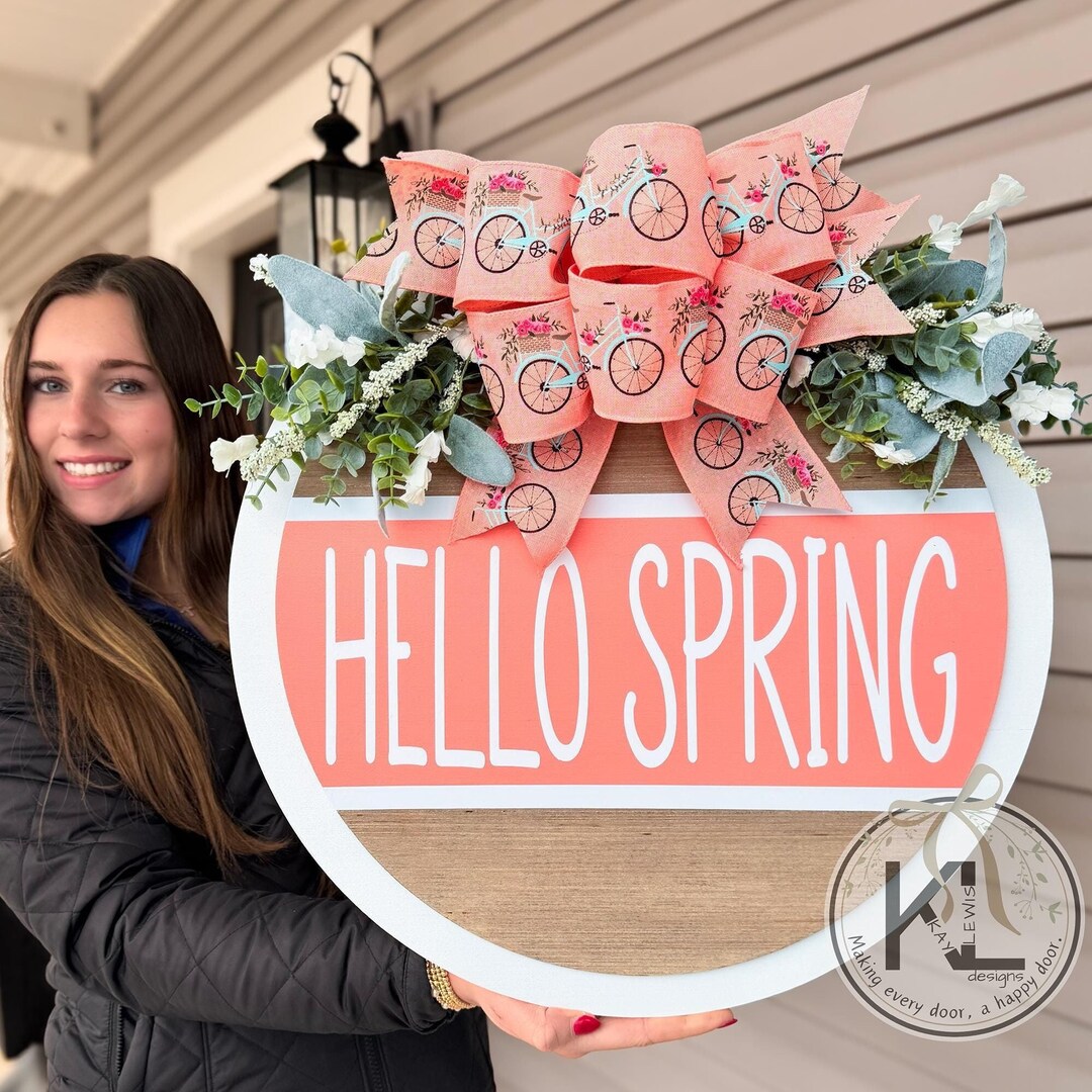 Hello Spring Door Hanger Front Door Decor Spring Door Sign Spring Decor ...