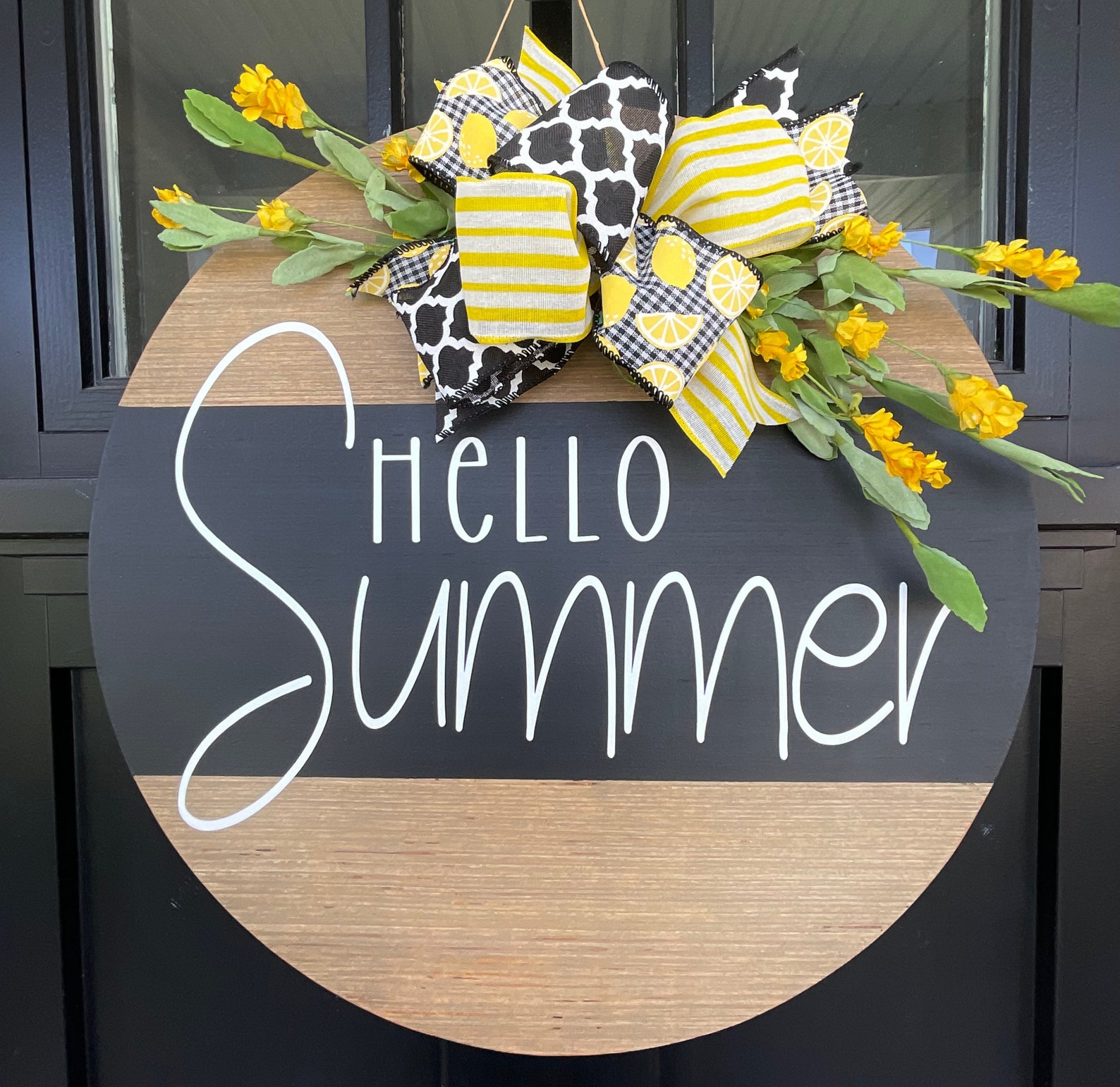Hello Summer Door Hanger | Lemon Front Door Decor | Lemon Door Sign ...
