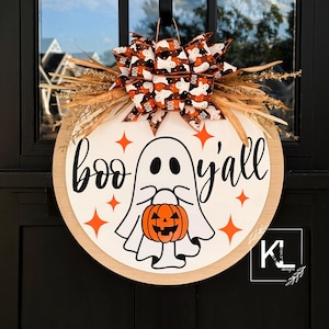 Halloween Front Door Decor | Halloween Wreath | Boo Y'all | Ghost ...