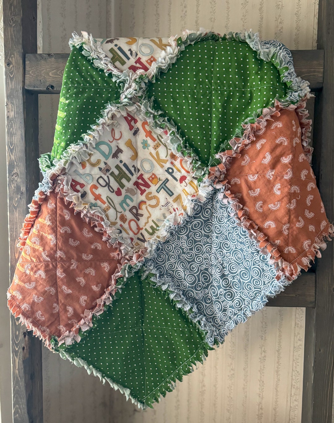 Baby Boy ABC Rag Quilt, ABC Rag Quilt, Baby Boy Rag Quilt, Rag Quilt ...