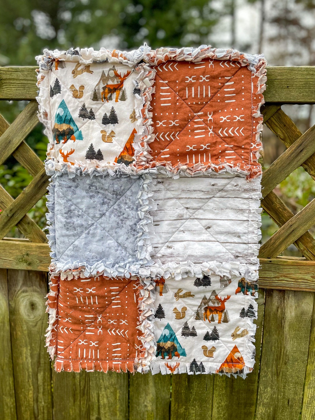 Woodland Baby Boy Rag Quilt, Woodland Baby Quilt, Baby Boy Rag Quilt ...