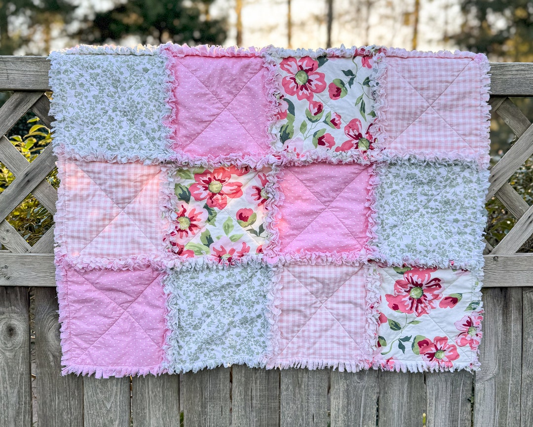 Modern Floral Baby Girl Rag Quit, Floral Rag Quilt, Floral Baby Quilt ...