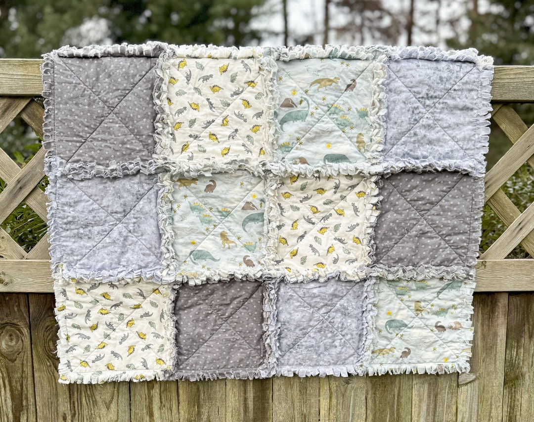 Baby Boy Dinosaur Rag Quilt, Dinosaur Quilt, Baby Boy Rag Quilt, Rag ...