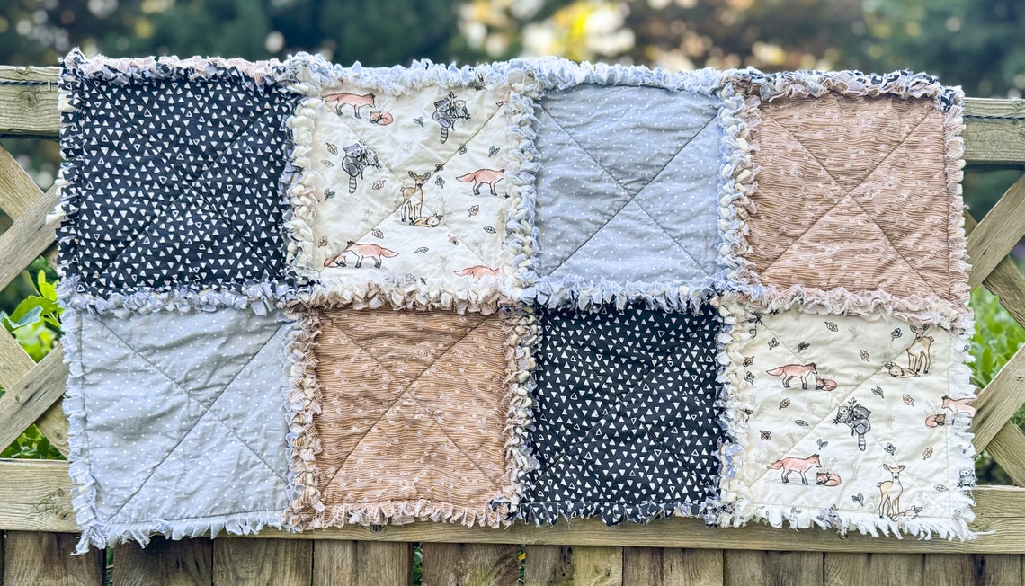 Woodland Baby Boy Rag Quilt, Woodland Baby Quilt, Baby Boy Rag Quilt ...