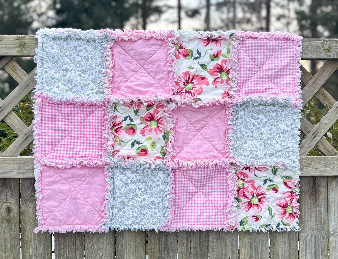 Modern Floral Baby Girl Rag Quit, Floral Rag Quilt, Floral Baby Quilt ...