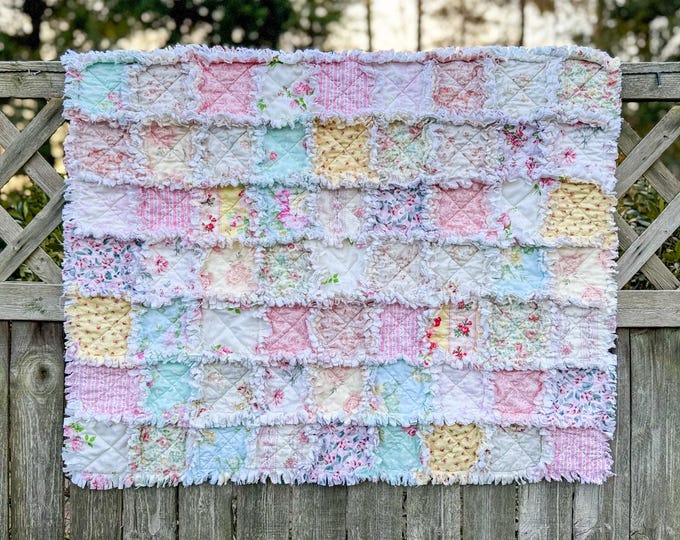 Shabby Chic Baby Girl Rag Quilt Shabby Chic Rag Quilt, Shabby Chic Quilt, Shabby Chic Baby Quilt ...