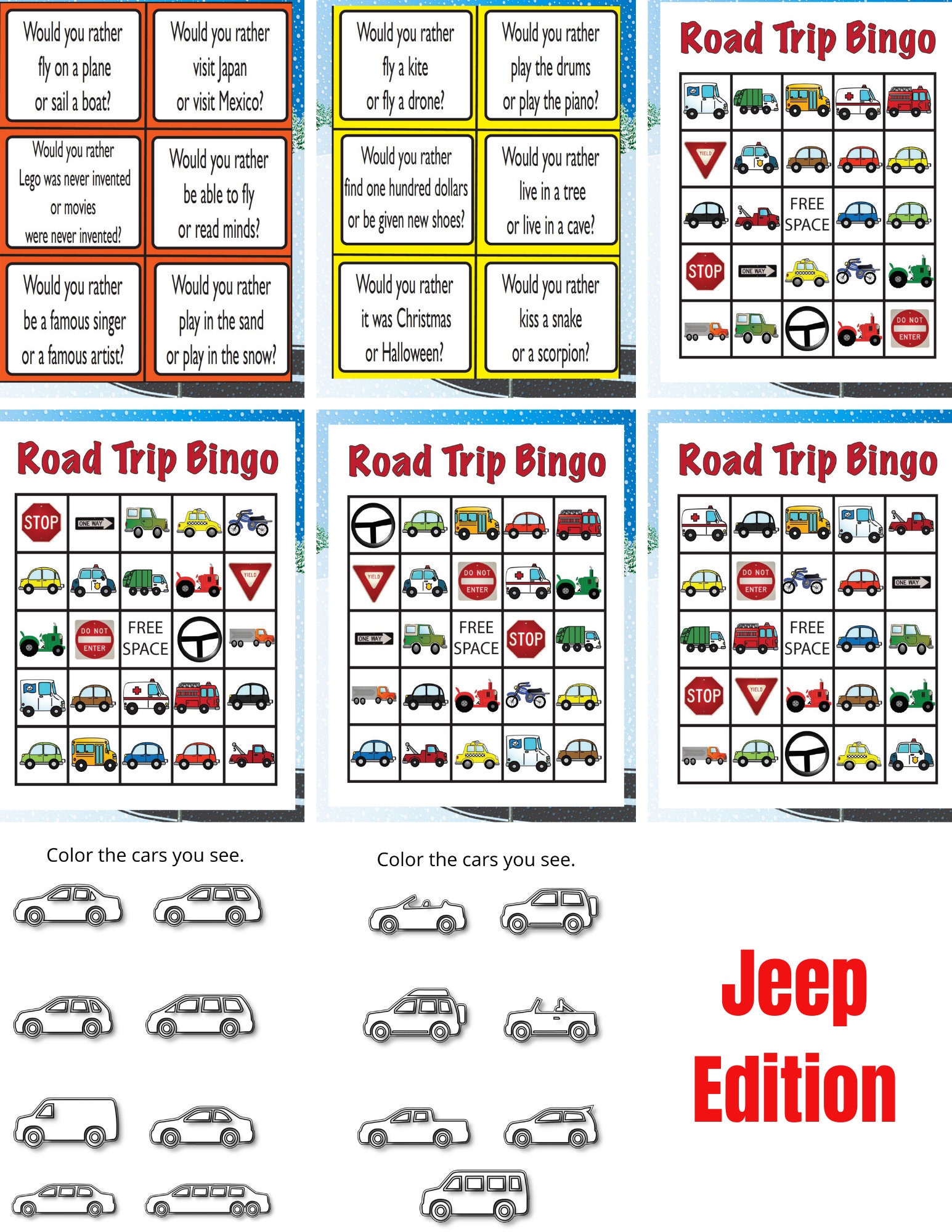 Road Trip Activity Pack for Kids - Jeep Edition (29 Activity Pages) - Etsy