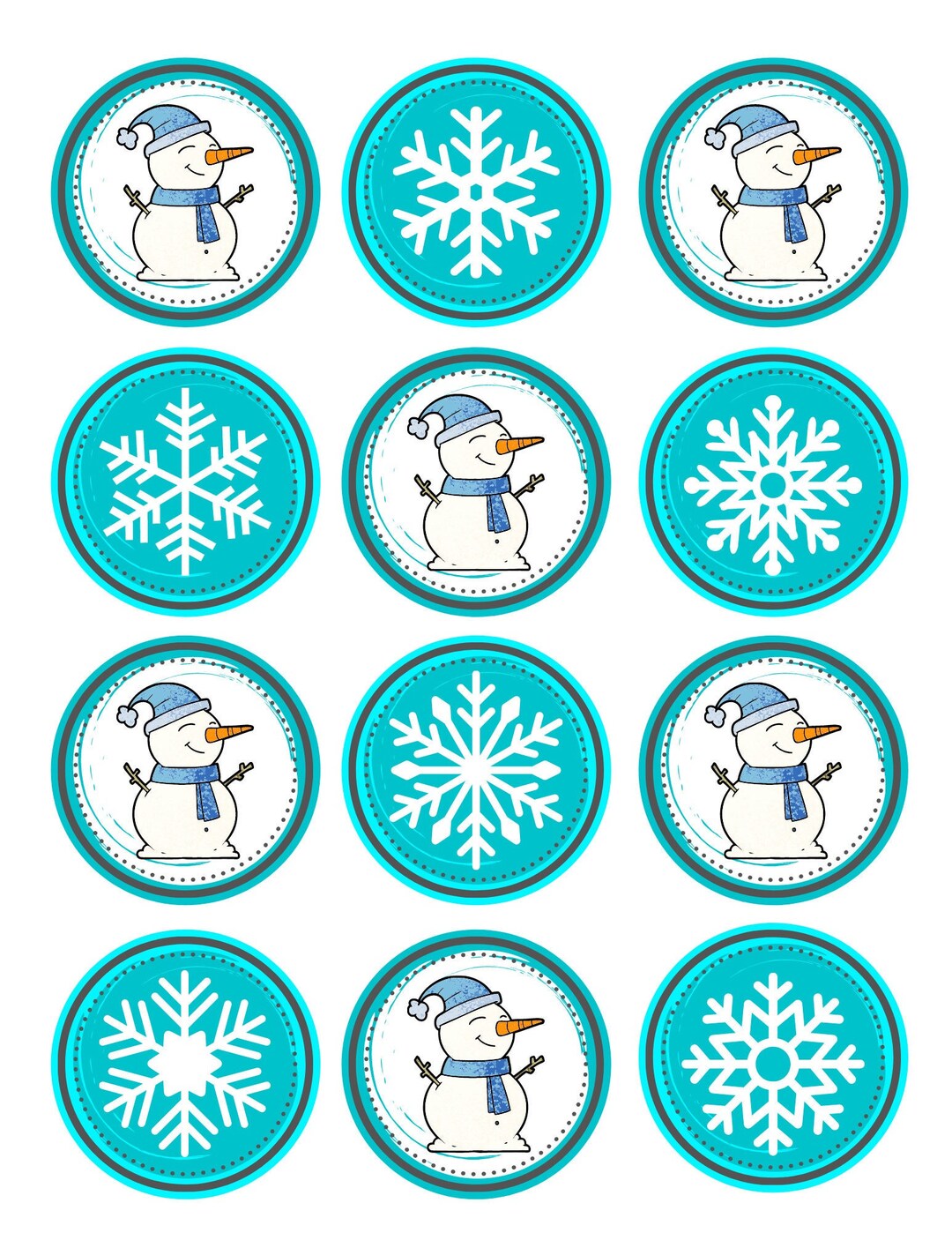 Winter Snowman Snowflake Printable Cupcake Toppers - Etsy