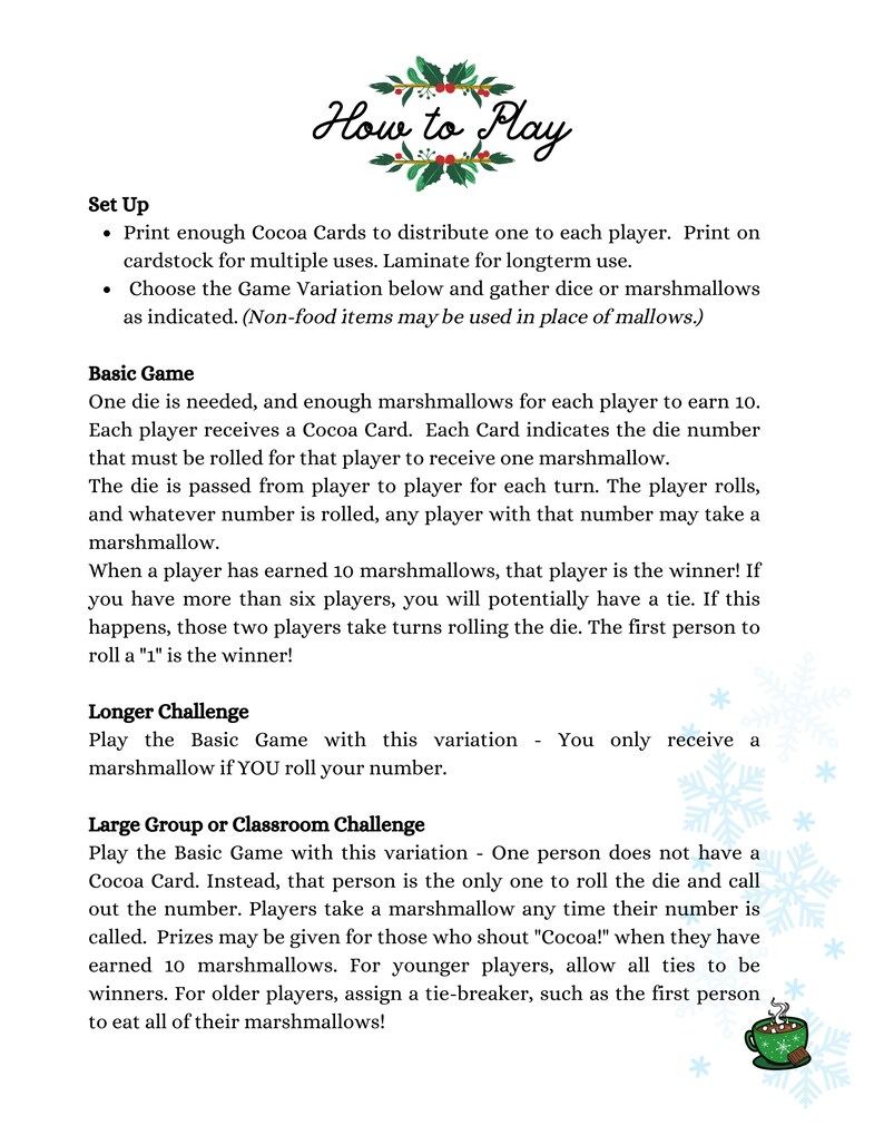 Christmas Dice Game, Printable Hot Cocoa Game - Etsy