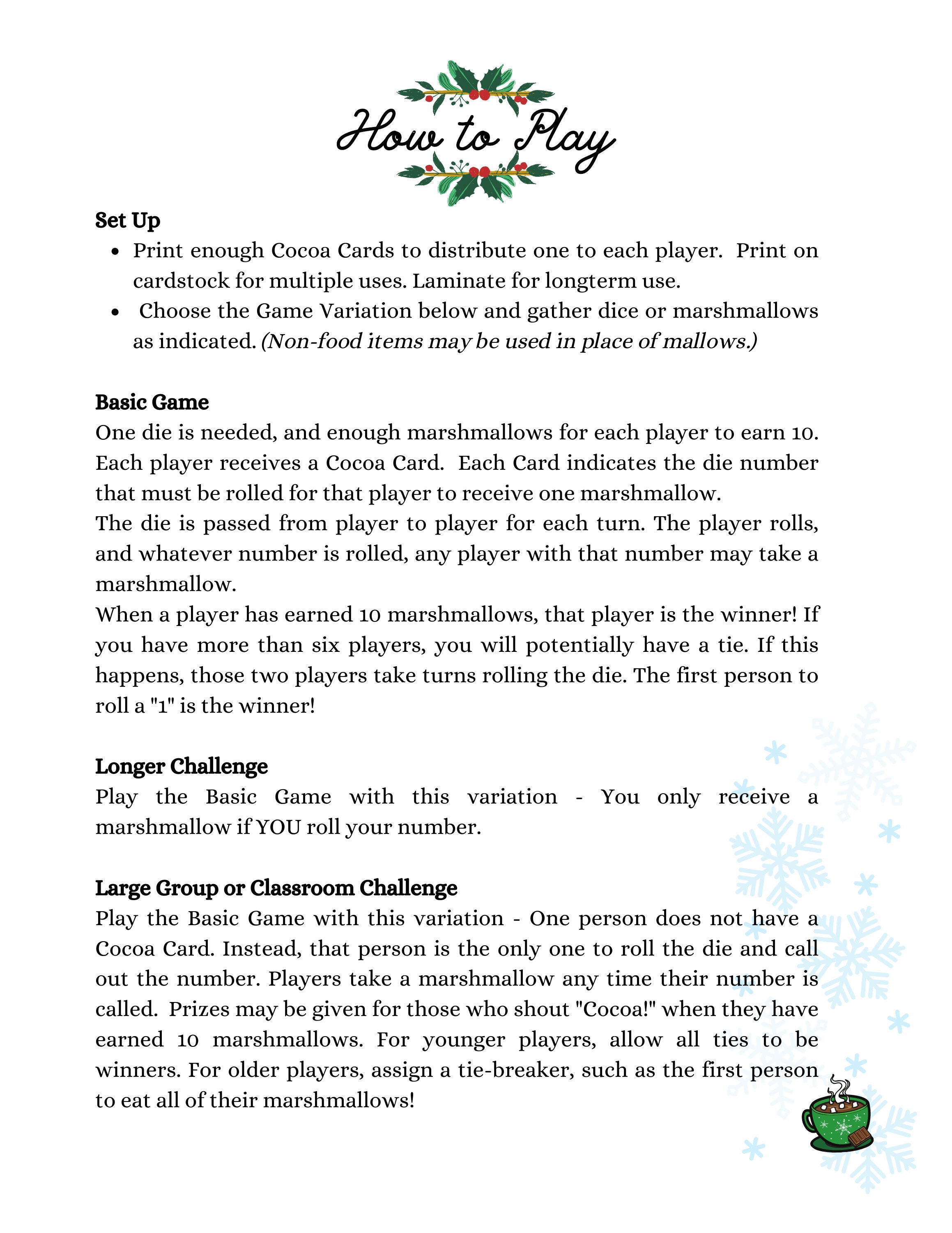 Christmas Dice Game, Printable Hot Cocoa Game - Etsy