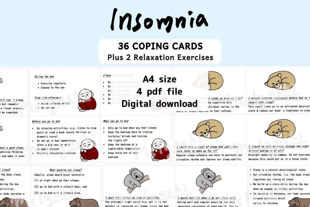 36 Insomnia Coping Cards Printable/ Coping Cards Digital Download/ Cbt ...