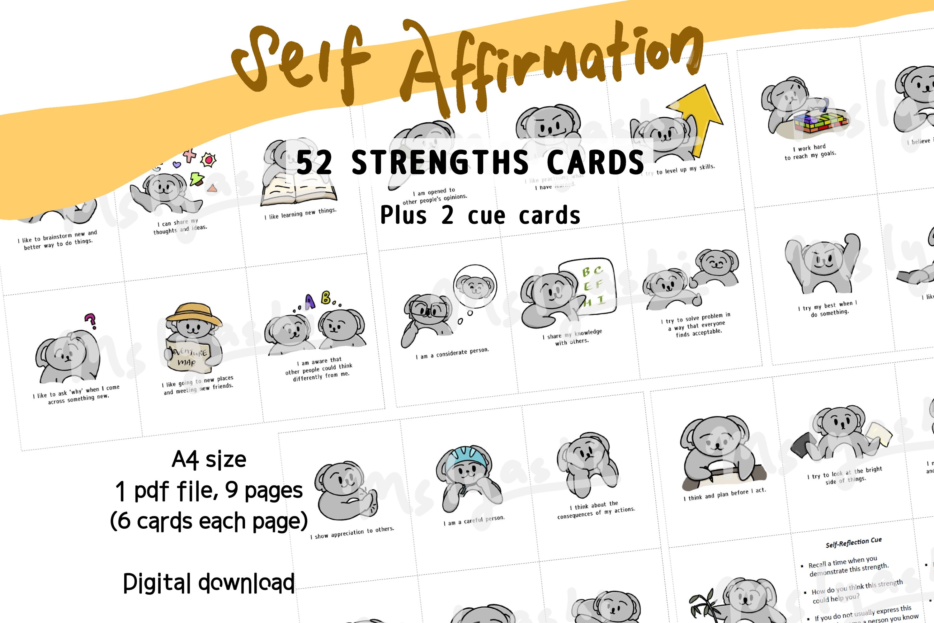 52 Strengths Affirmation Cards Printable/ Coping Cards Digital - Etsy