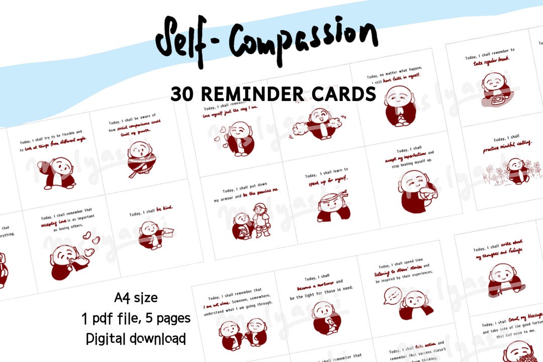 30 Self-compassion Reminder Cards Printable/ Affirmation Cards Digital ...