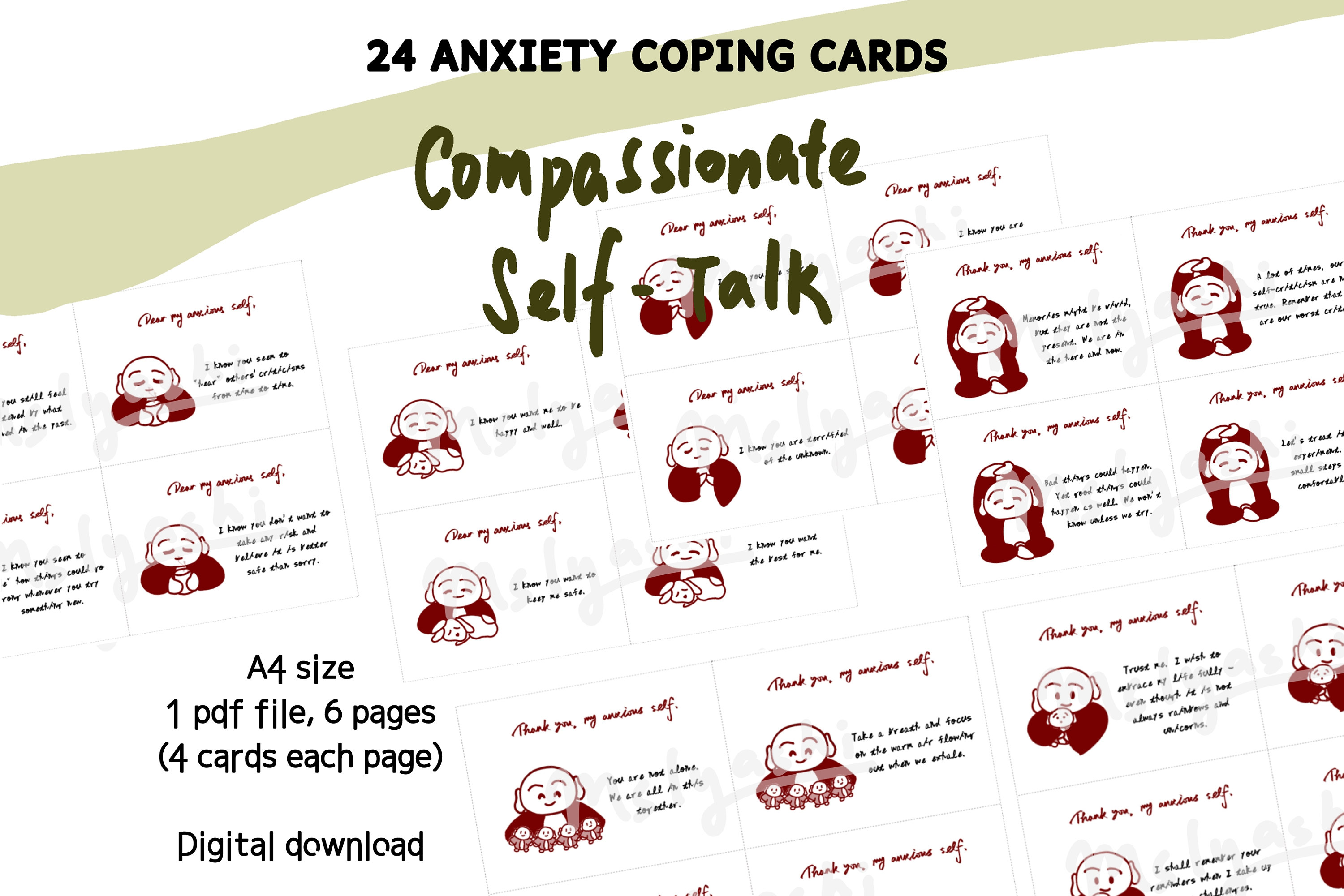 24 Anxiety Coping Cards Printable/ Coping Cards Digital Download ...