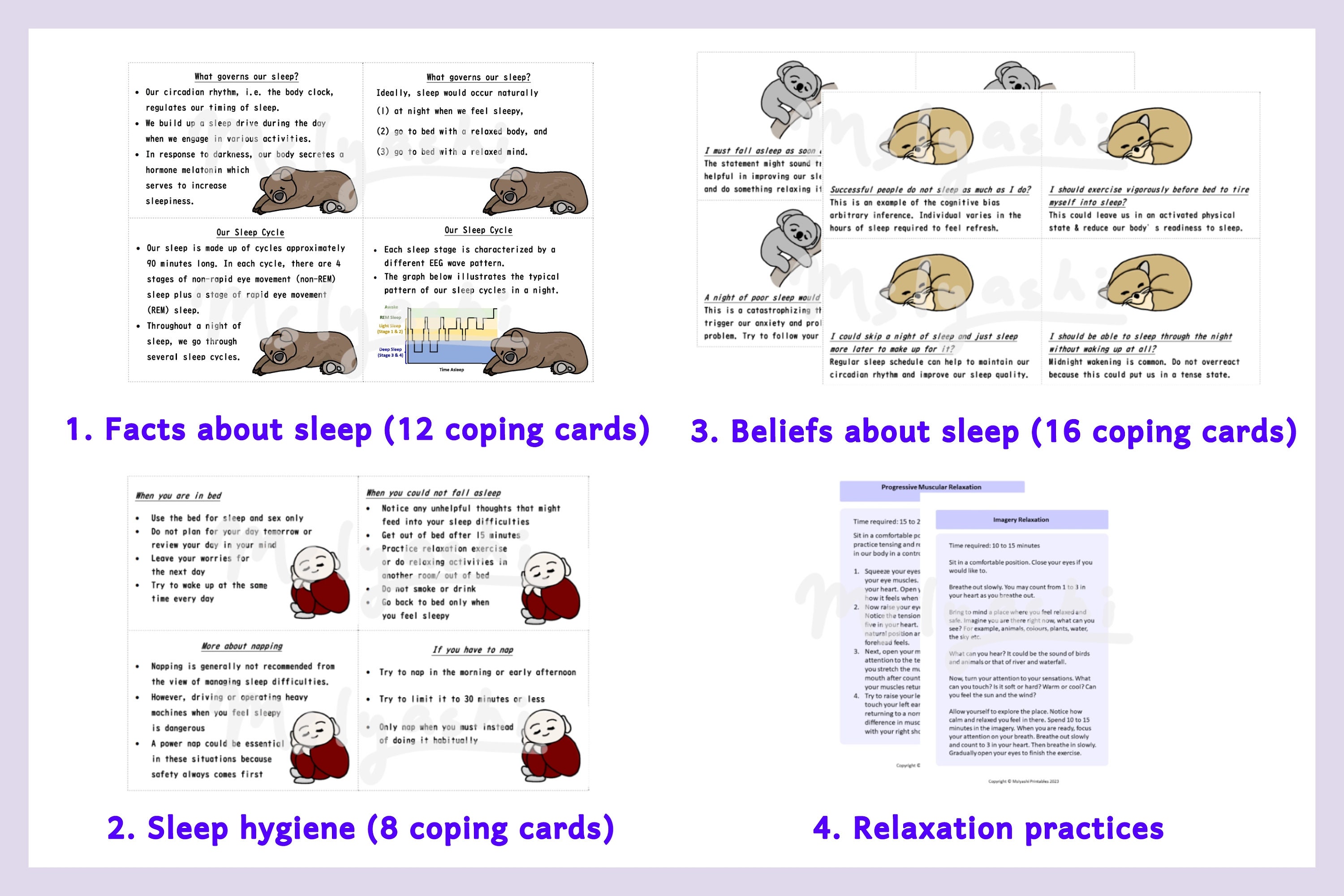 36 Insomnia Coping Cards Printable/ Coping Cards Digital Download/ Cbt ...