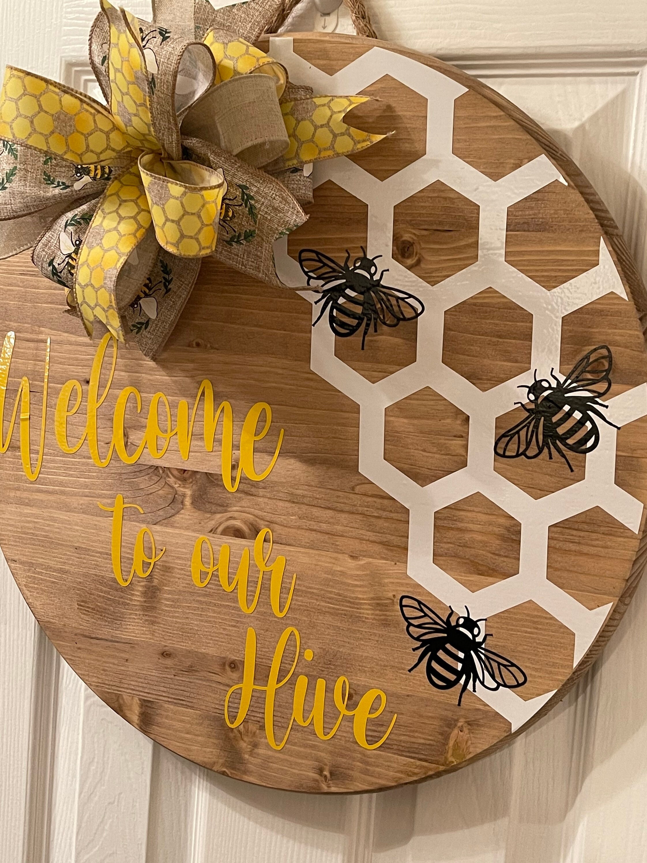 Front Door Decor, Bee Door Hanger, Welcome to Our Hive, Spring Door ...