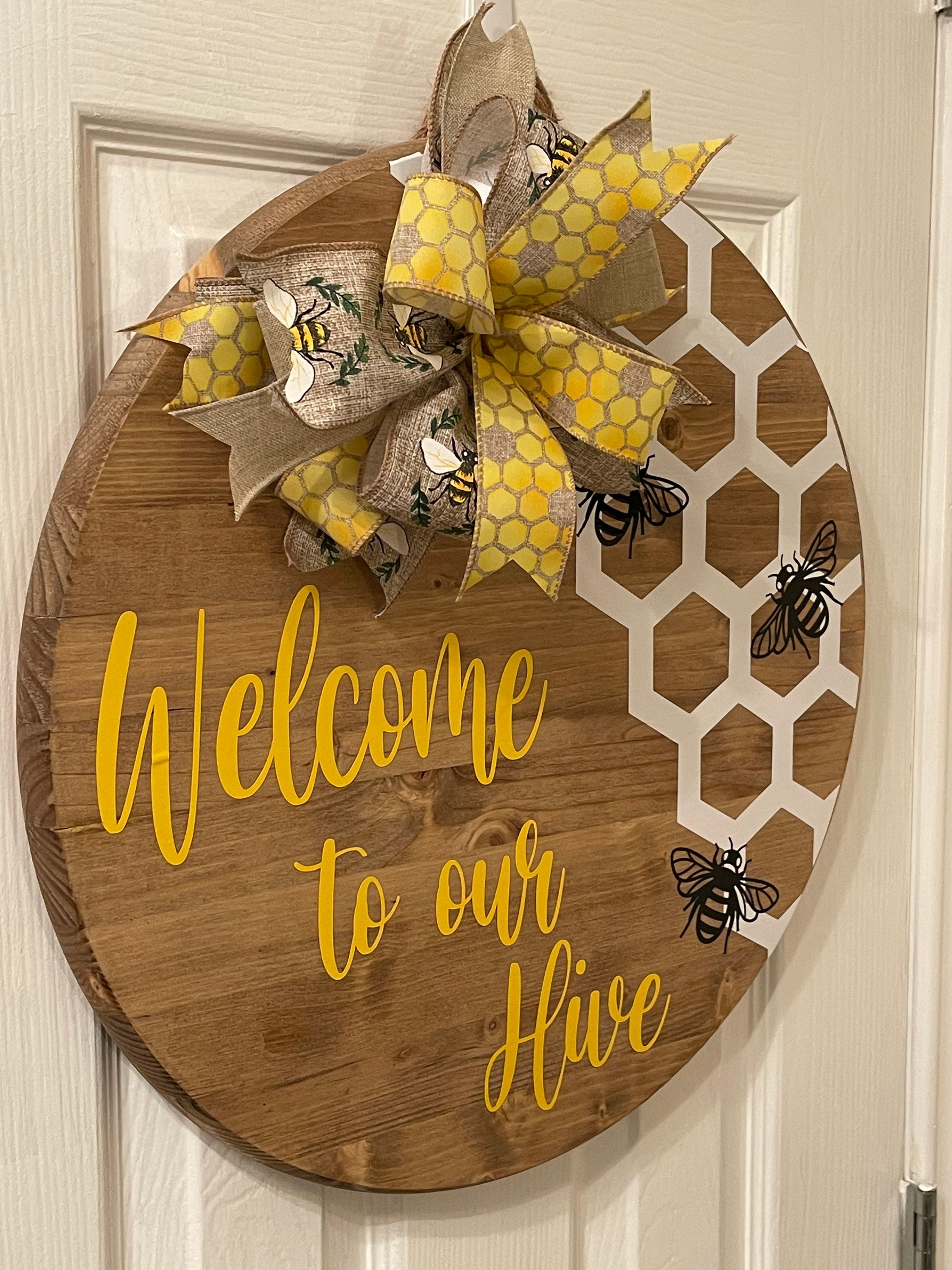 Front Door Decor, Bee Door Hanger, Welcome to Our Hive, Spring Door ...