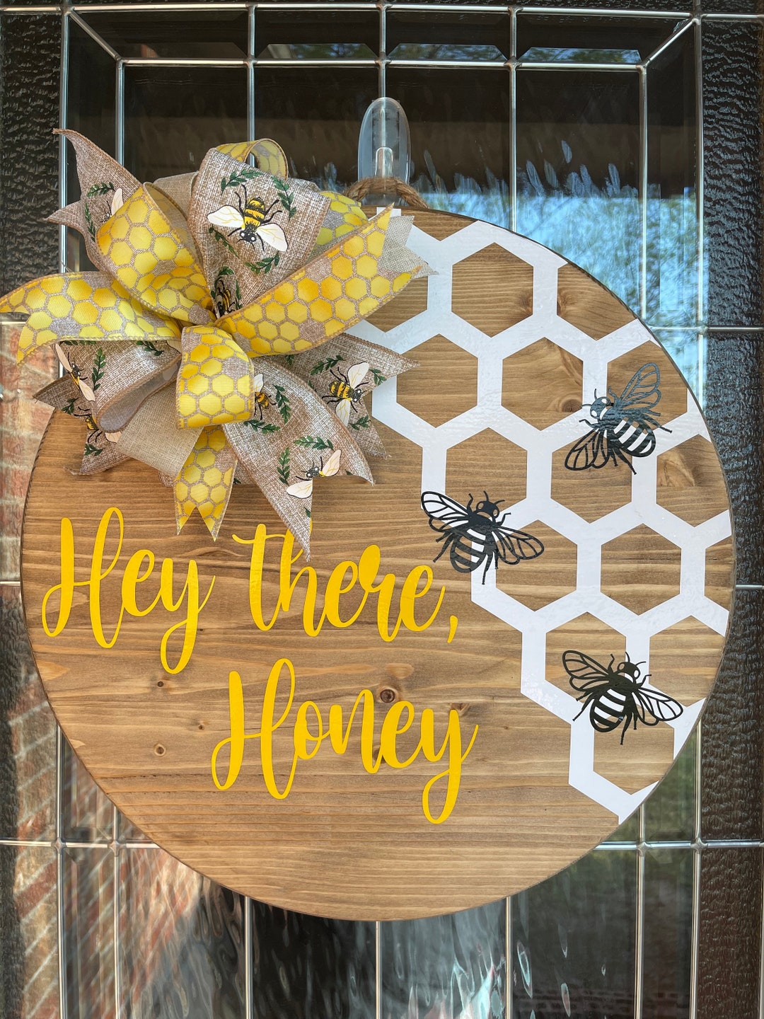 Front Door Decor | Bee Door Hanger | Hey There Honey L Bee Welcome L ...
