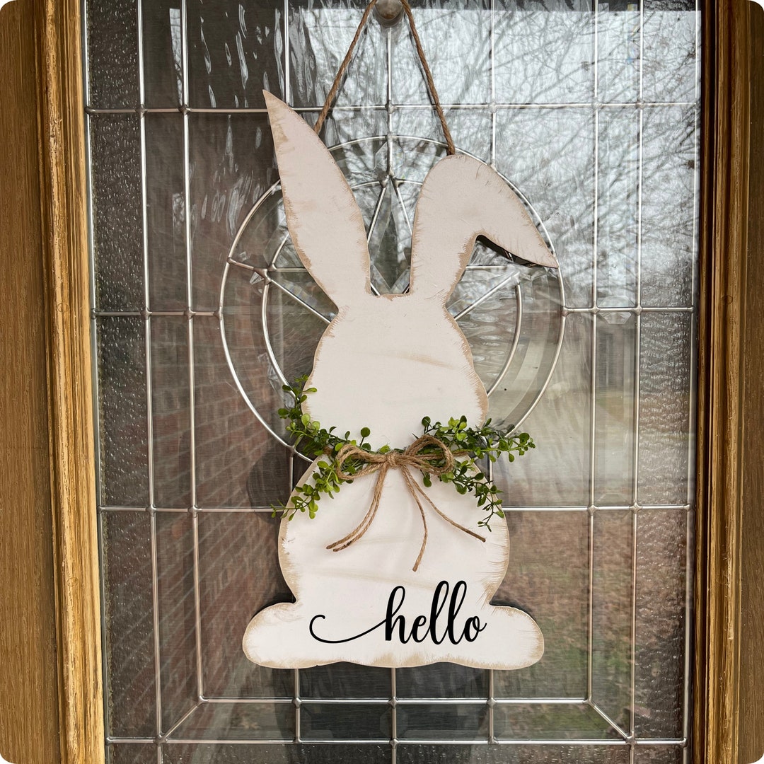 Hello Easter Bunny Door Hanger, Welcome Bunny Door Hanger, Easter Decor ...