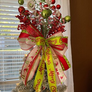 Whimsical Christmas Tree Topper, Red and Green Christmas Tree Topper ...