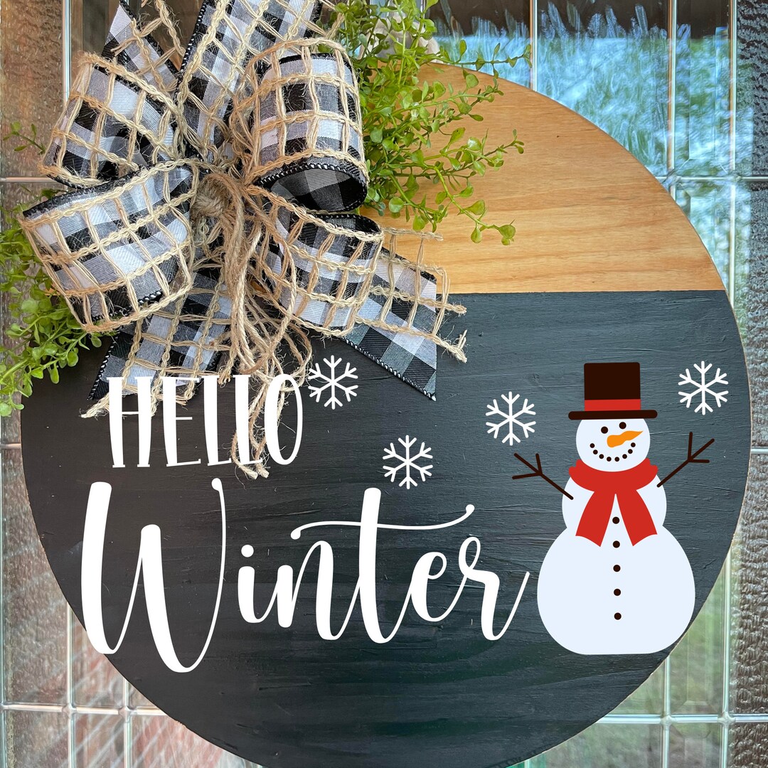 Winter Front Door Decor, Winter Door Hanger, Hello Winter Sign, Front ...
