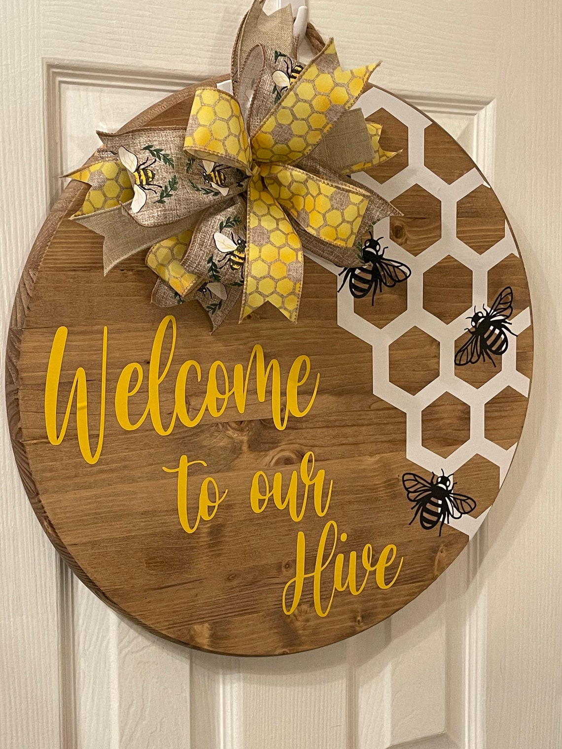 Front Door Decor, Bee Door Hanger, Welcome to Our Hive, Spring Door ...