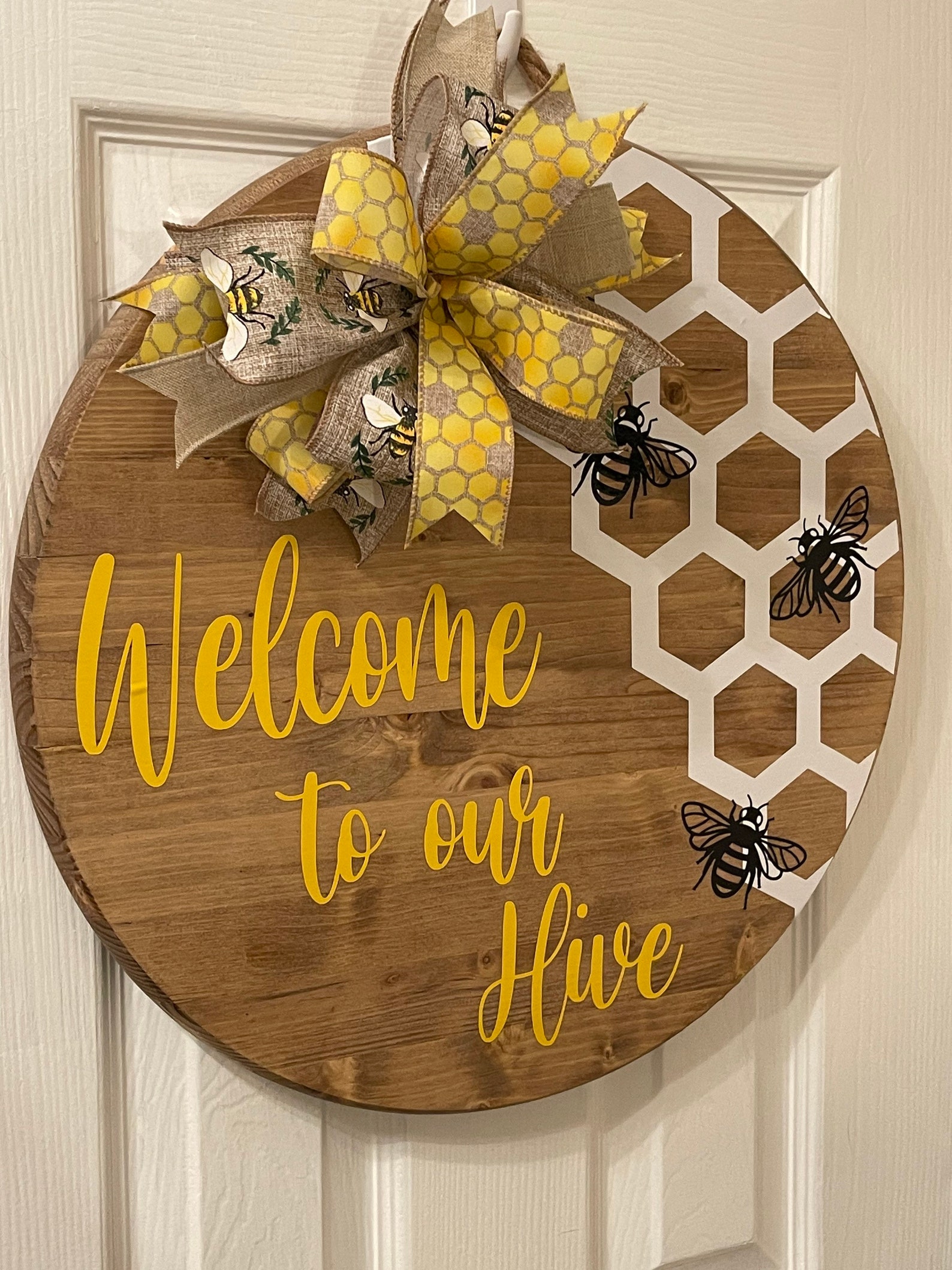 Front Door Decor, Bee Door Hanger, Welcome to Our Hive, Spring Door ...