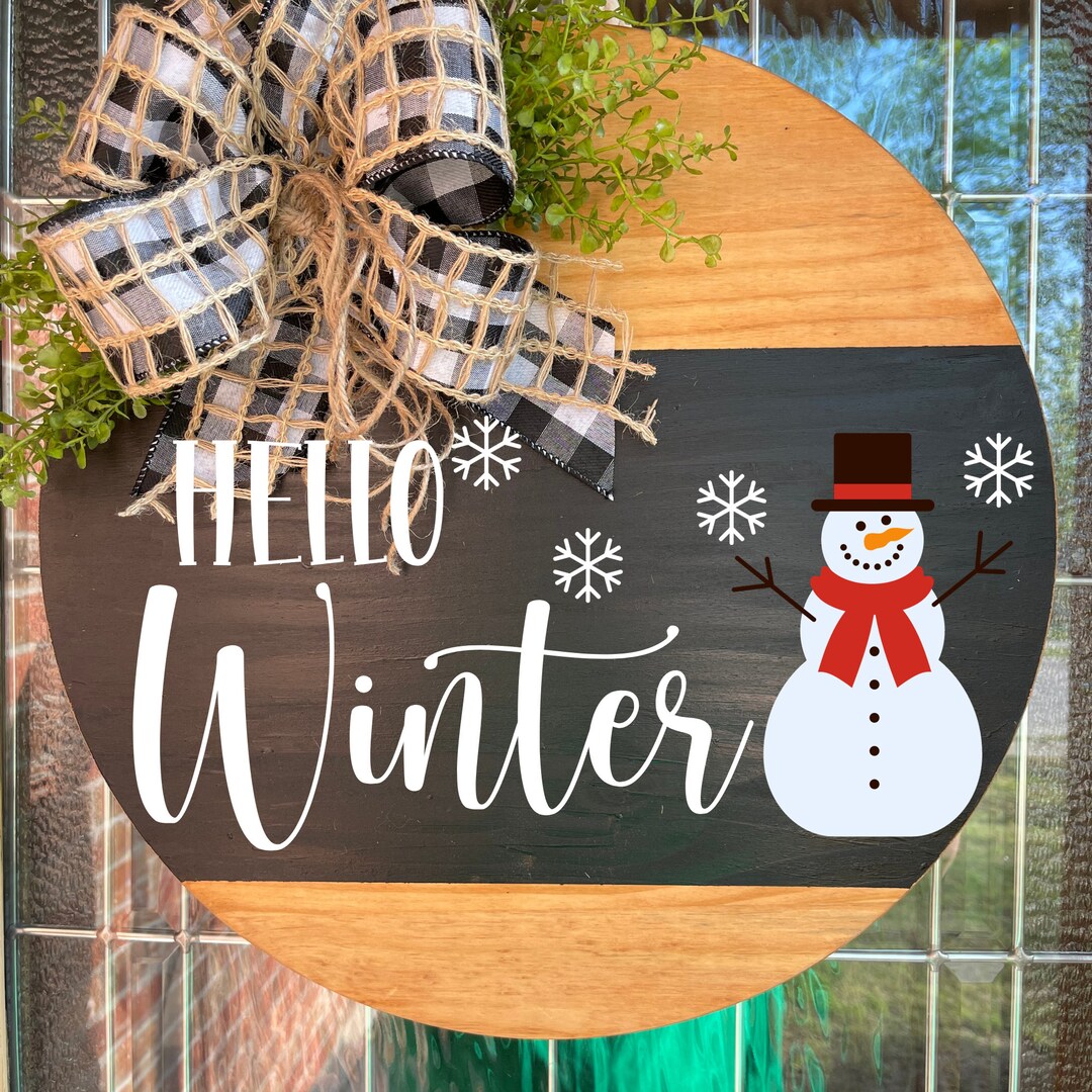 Winter Front Door Decor, Winter Door Hanger, Hello Winter Sign, Front ...