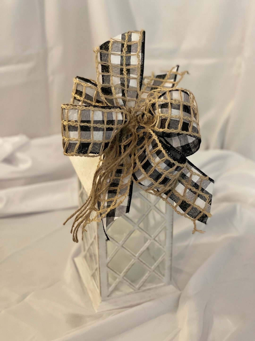 Buffalo Check Bow L Black and White Bow L Fall Bow L Wreath Bow L ...