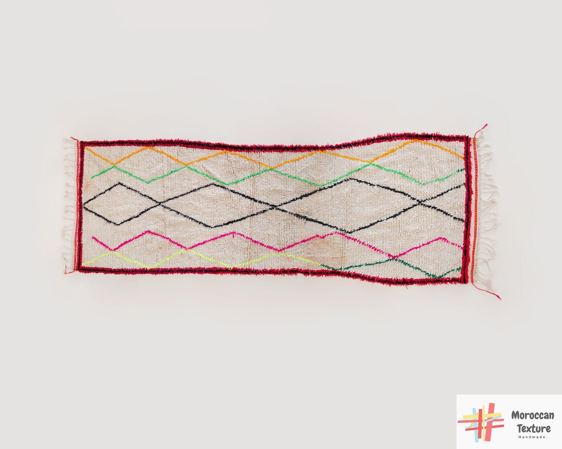 Moroccan Wool Runner Old Berber Rug Geometric Rug Unique Vintage Rug ...