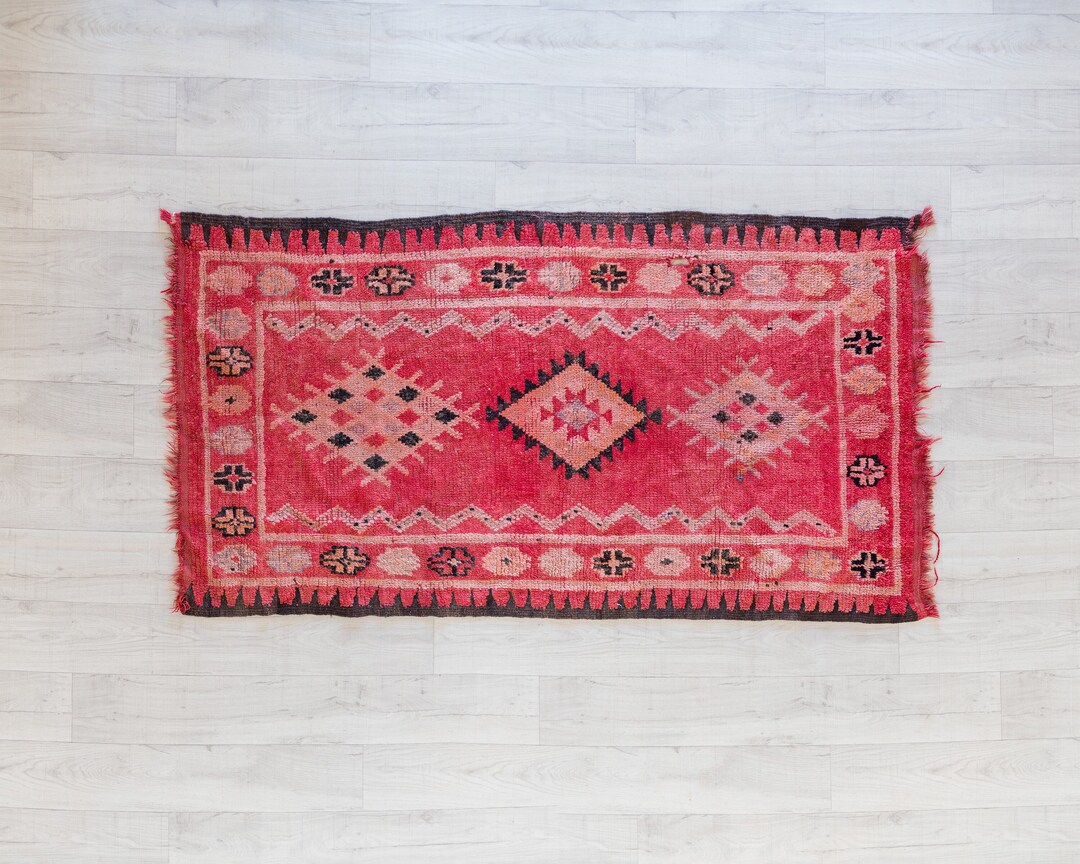 4x6 Red Vintage Moroccan Rug 4x6ft Tribal Area Rug Bohemian Rug ...