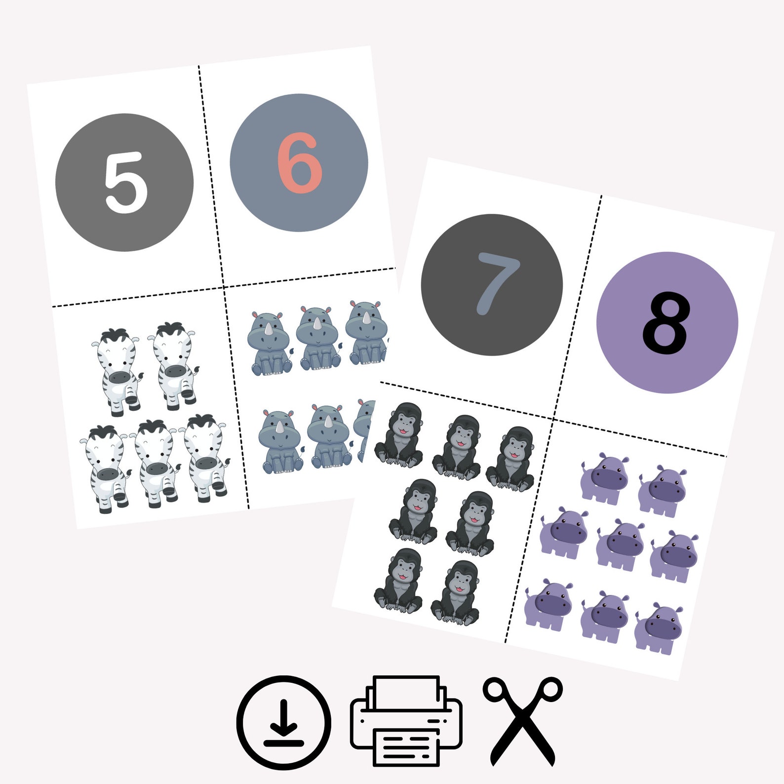 Printable Animal Number Flash Cards, Matching Game, Printable Card Game ...