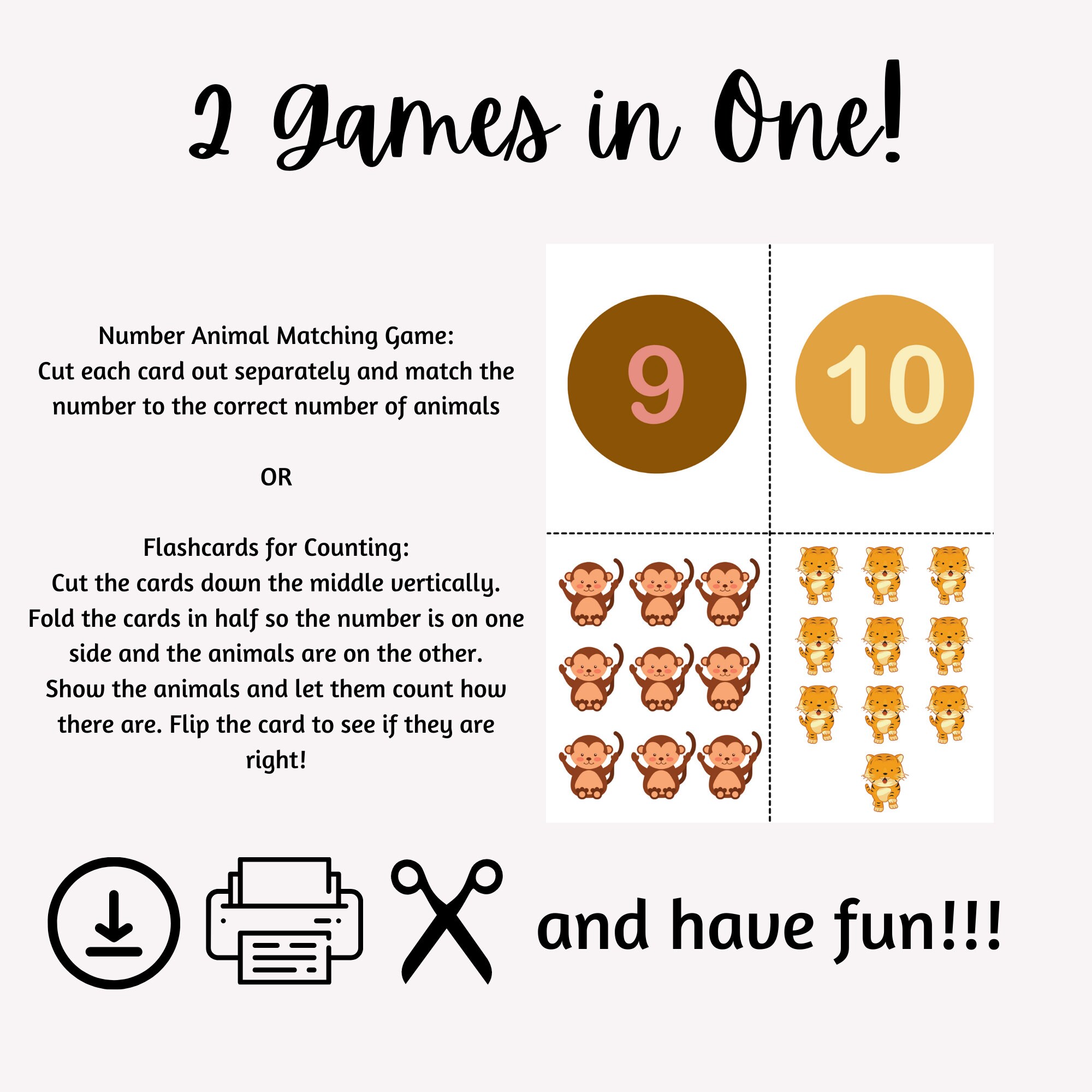 Printable Animal Number Flash Cards, Matching Game, Printable Card Game ...