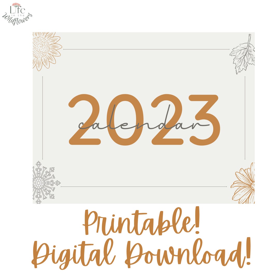 Digital Printable 2023 Calendar Pretty Calendar 12 Month - Etsy