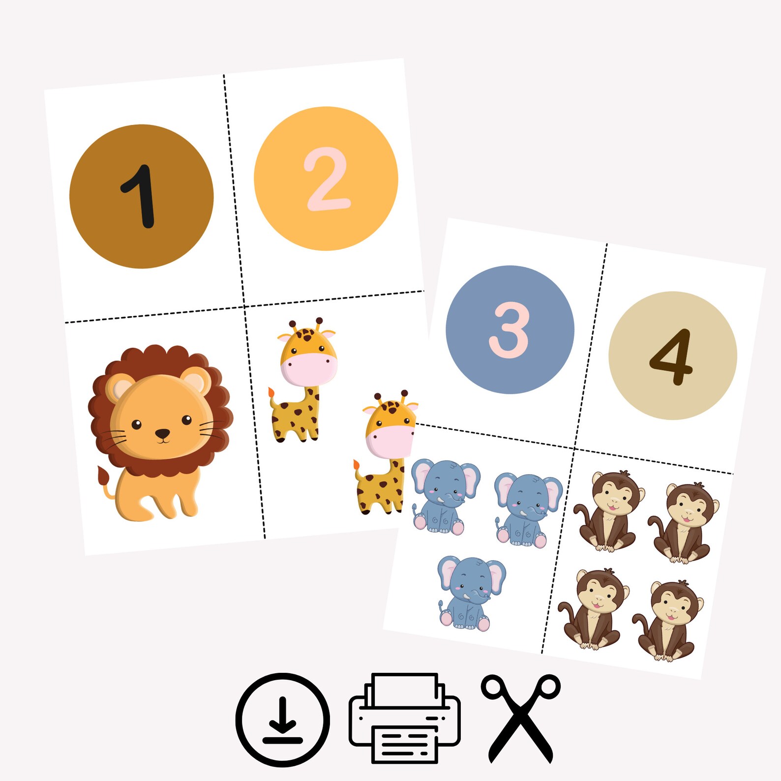 Printable Animal Number Flash Cards, Matching Game, Printable Card Game ...