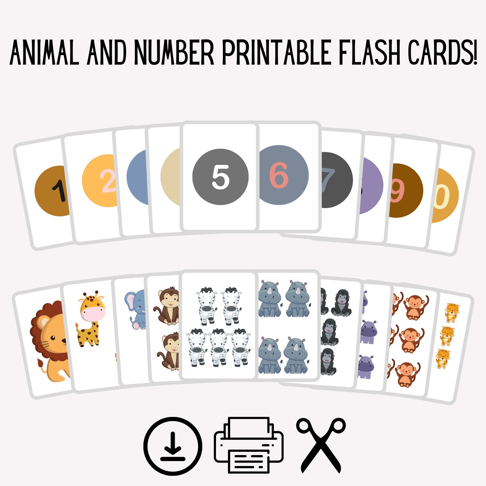 Printable Animal Number Flash Cards, Matching Game, Printable Card Game ...
