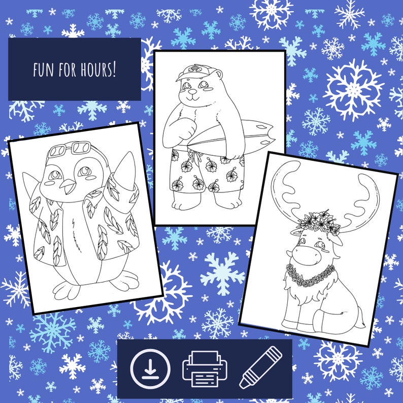 Arctic Animals Coloring Pages, Printable Coloring Book, Winter Coloring ...