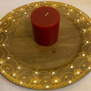Hand-painted Henna Charger Plate, Metallic Red & Gold, Rhinestone ...