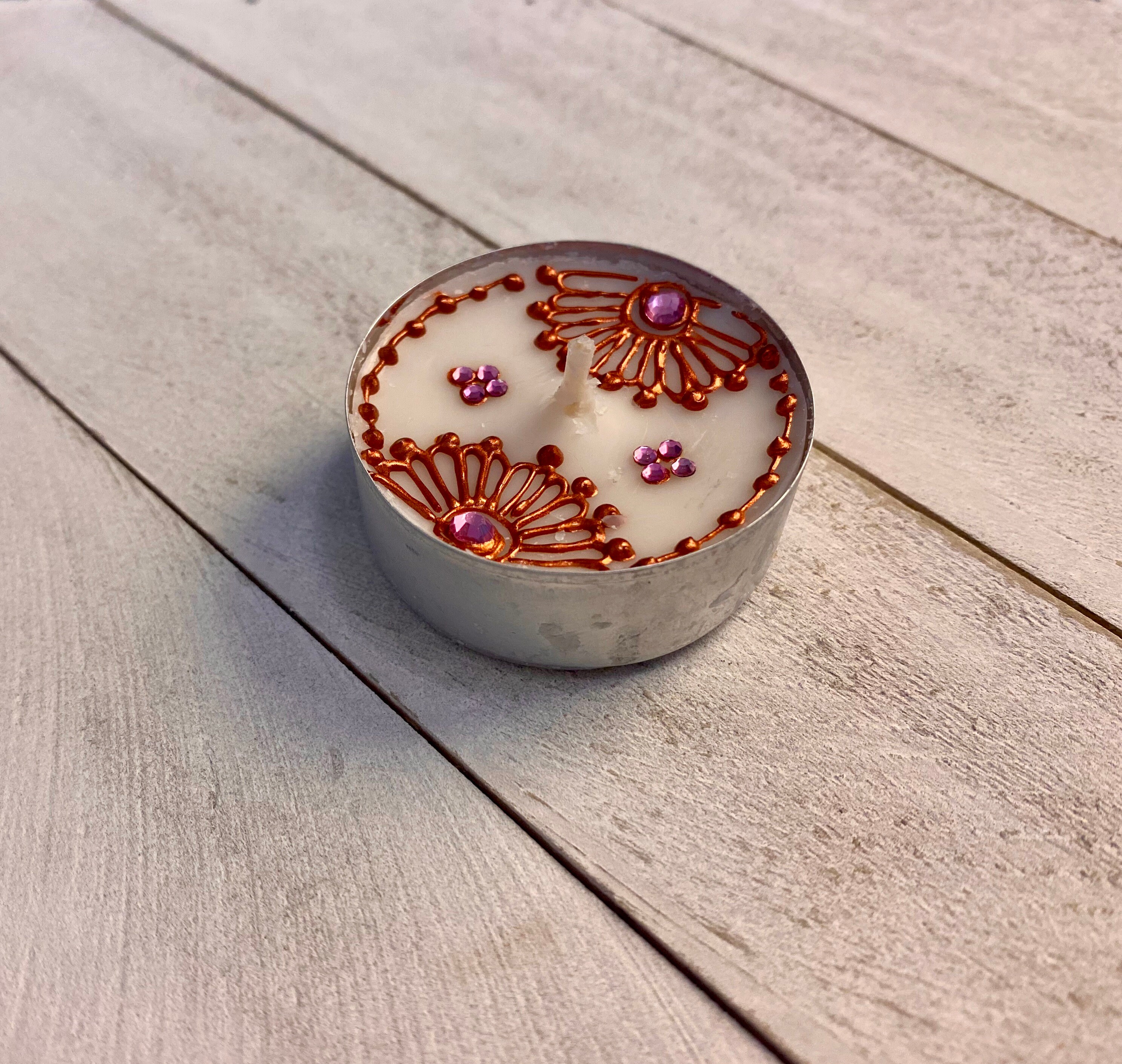 Henna Tea Light//hand Painted//wedding Tea Light//candle - Etsy
