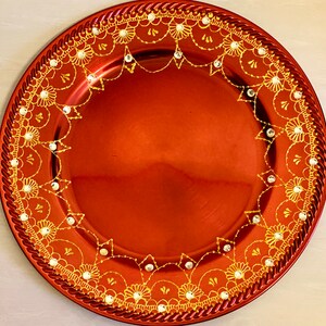 Hand-painted Henna Charger Plate, Metallic Red & Gold, Rhinestone ...